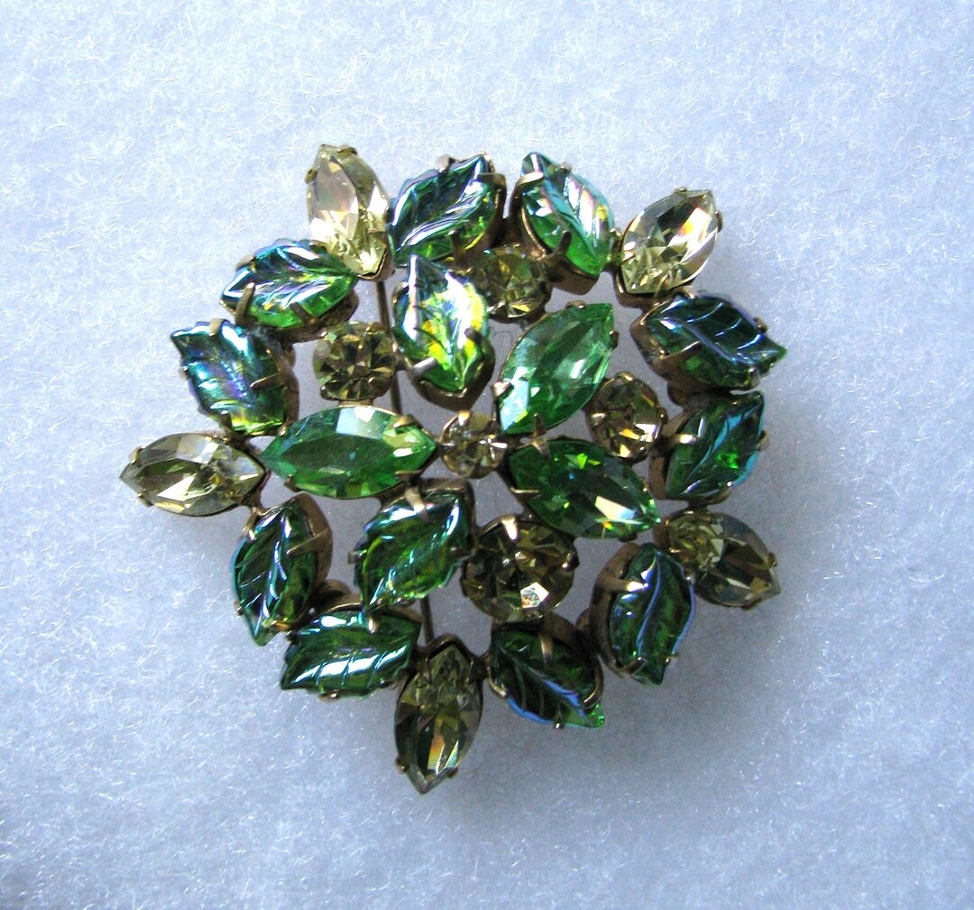 Regency Shades-of-green and Yellow Rhinestone Brooch - Etsy