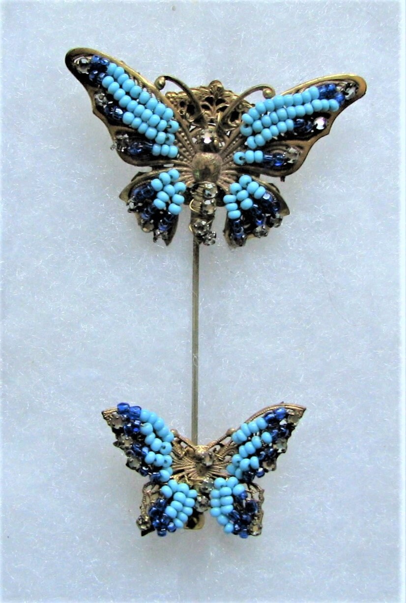 Miriam Haskell Turquoise & Lapis Beaded Butterfly Stickpin - Etsy