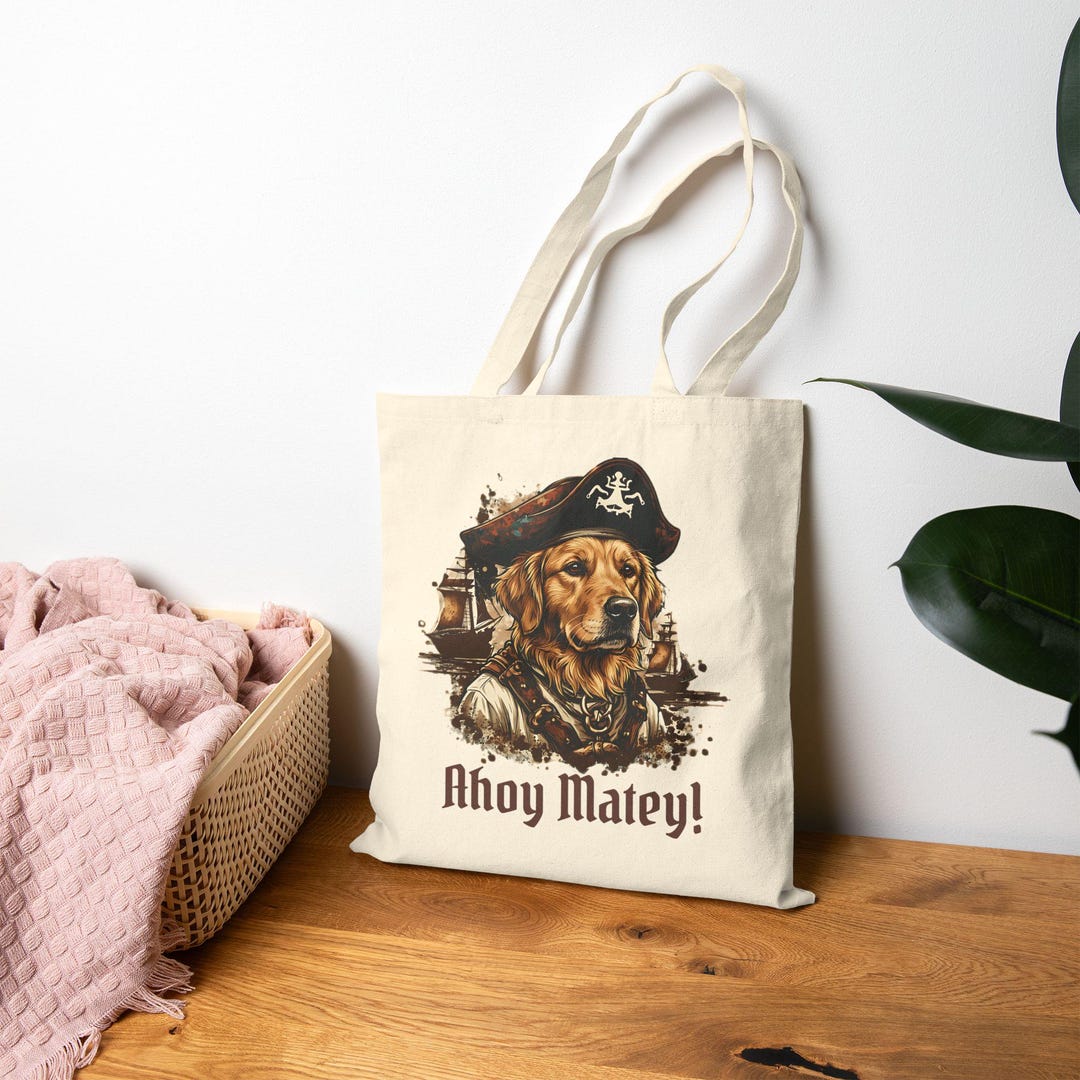 Pirate Golden Retriever Ahoy Tote Bag | Canvas Dog Pirate Design - Etsy