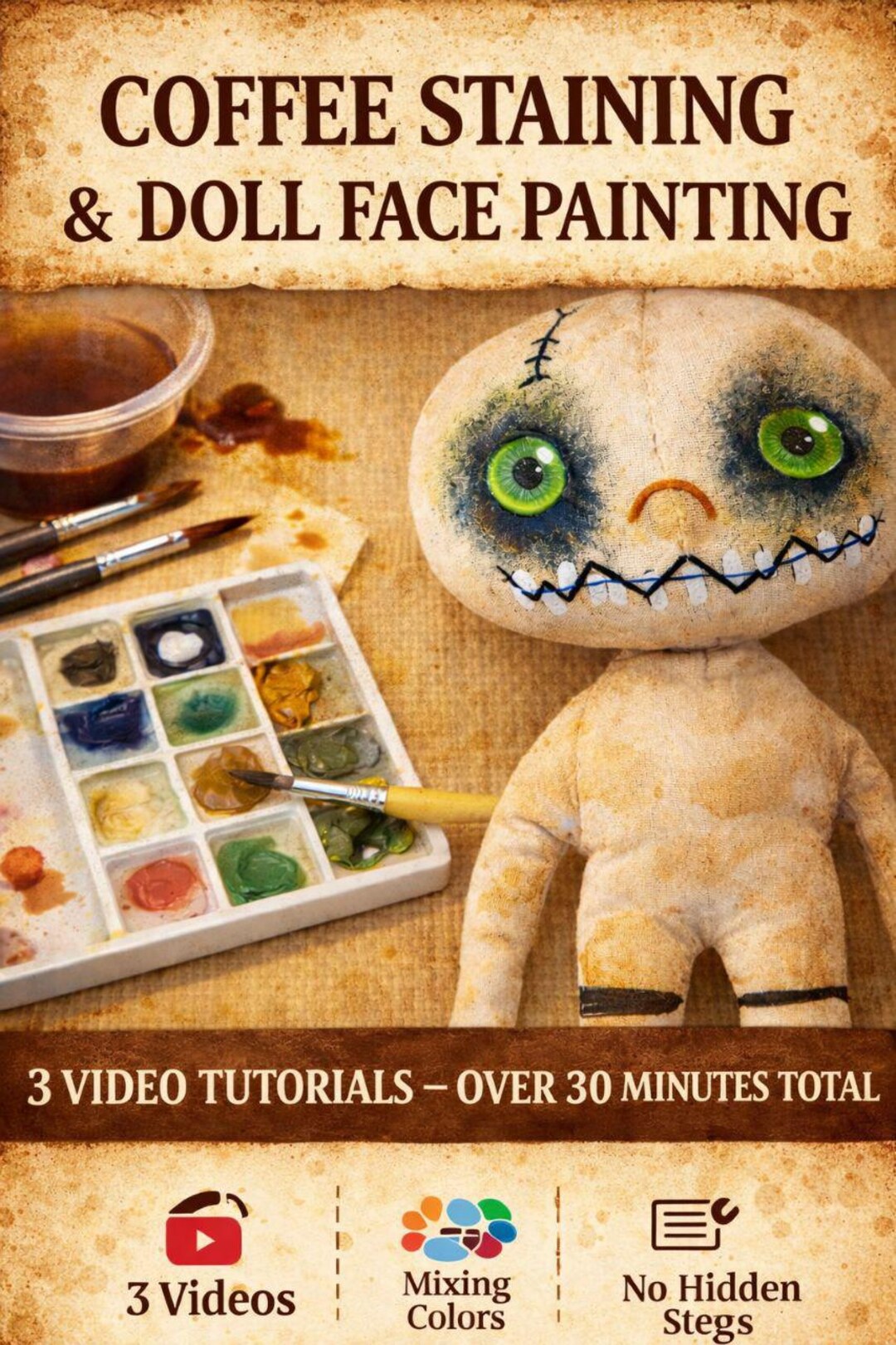 Textile Doll Painting Tutorial – Coffee Staining & Face Painting ...