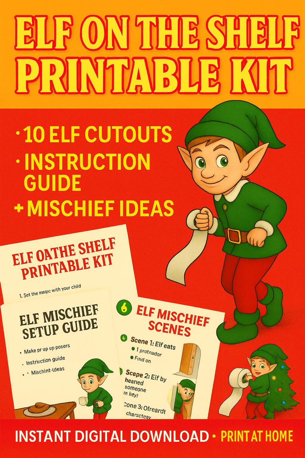 Elf on the Shelf Printable Kit – 10 Elf Cutouts + Mischief Ideas ...