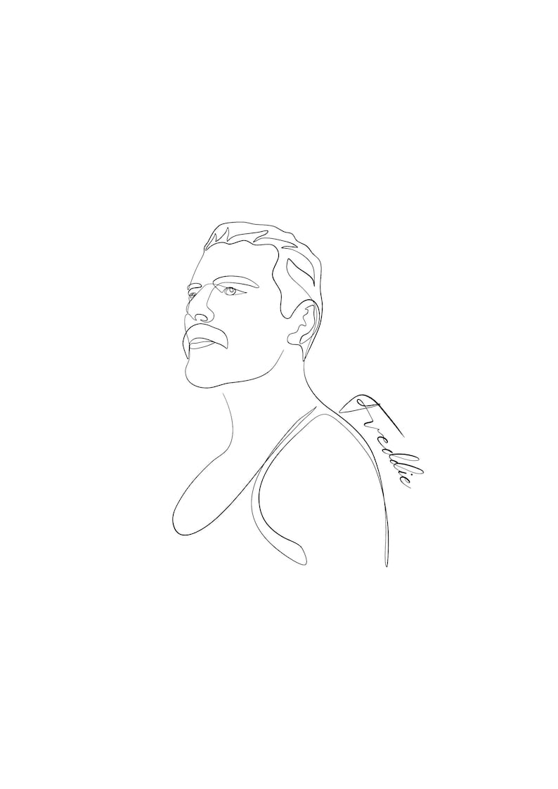 Freddie Mercury Line Art Portrait, Queen Band Minimalist Wall Art ...