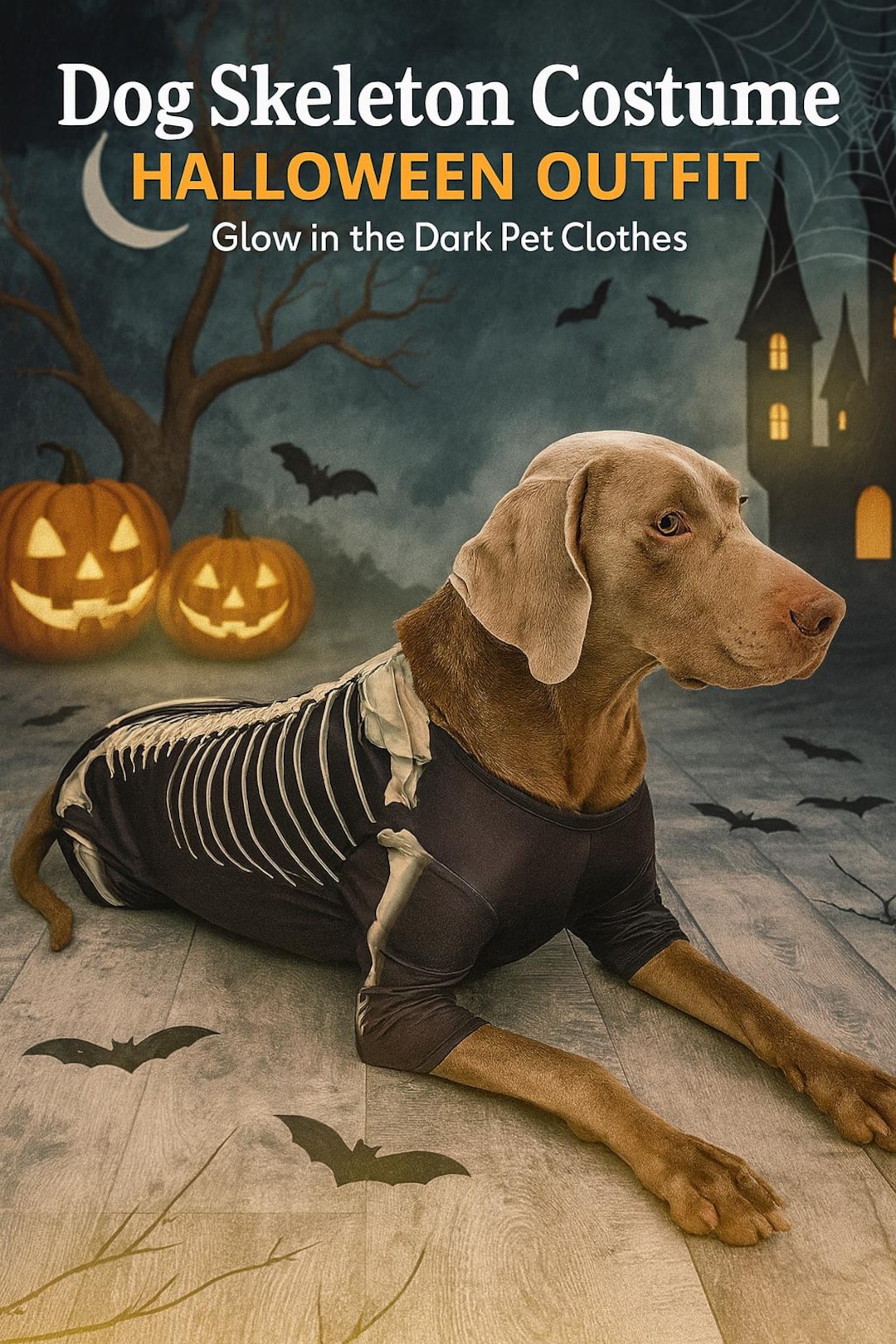 Glow in the Dark Dog Skeleton Costume | Spooky Halloween Pet Outfit ...