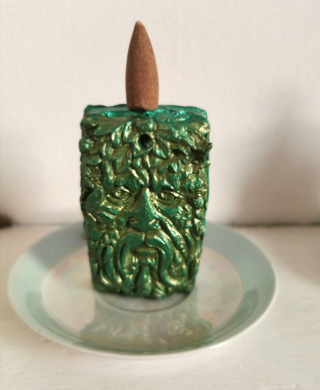 Green Man Backflow Incense Burner With Vintage Tea Saucer, Incense ...