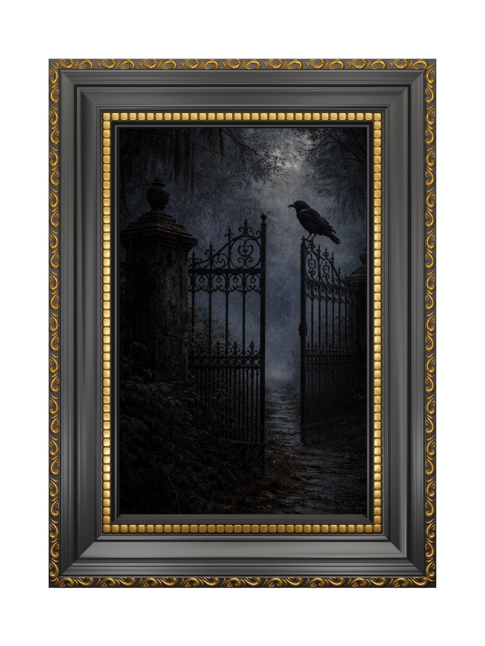 Southern Gothic Iron Gate With Crow at Night Printable Art | Moody ...