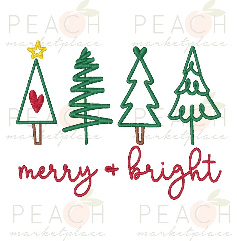 Merry and Bright Christmas Tree Embroidery File. Christmas Embroidery ...