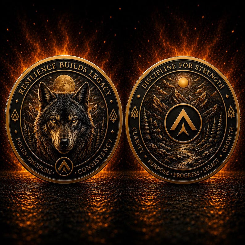 Motivational Discipline Coin, Wolf Focus Growth Token, Men's Success ...