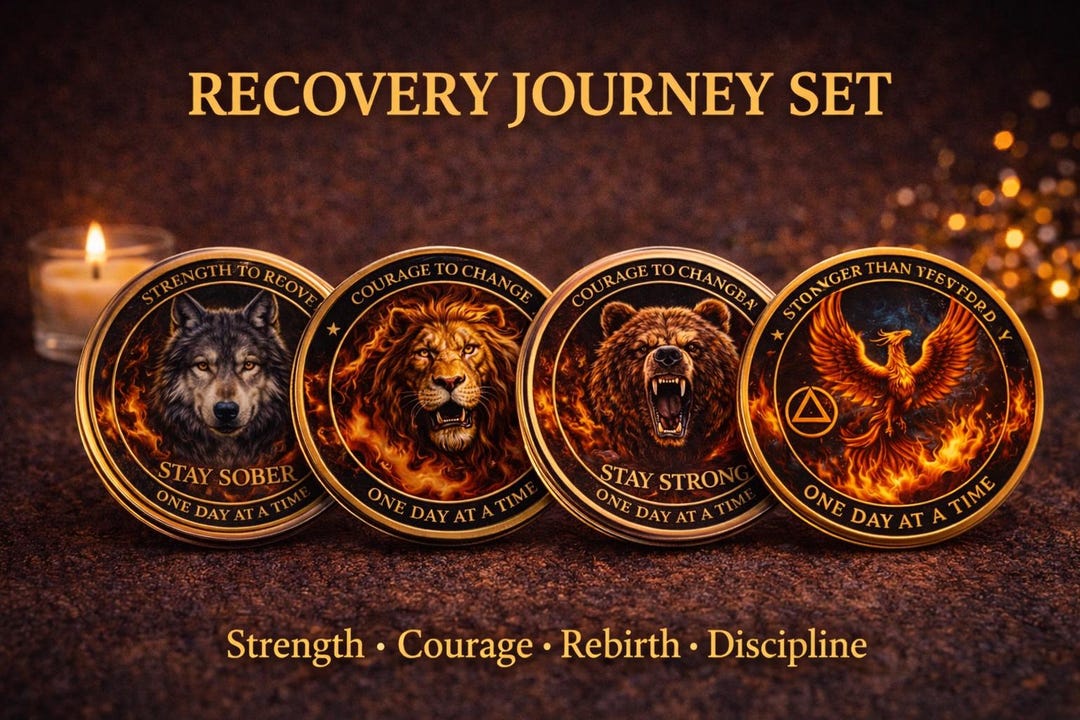 Wolf Lion Bear Phoenix Coin Set, Animal Sobriety Coins, Recovery Symbol ...