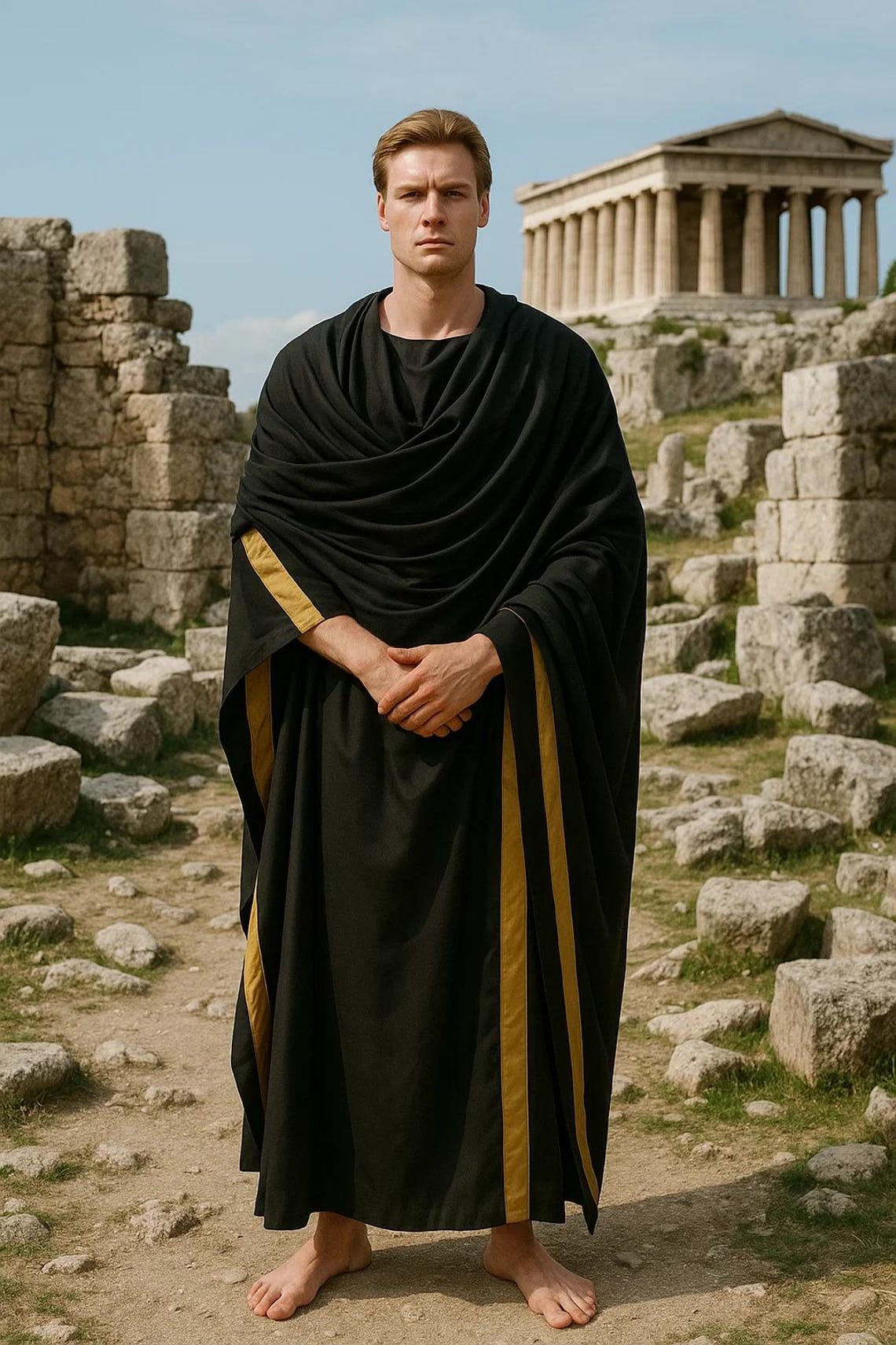 Traditional Roman Toga for Men Black & Gold, Greek Roman Republic Style ...