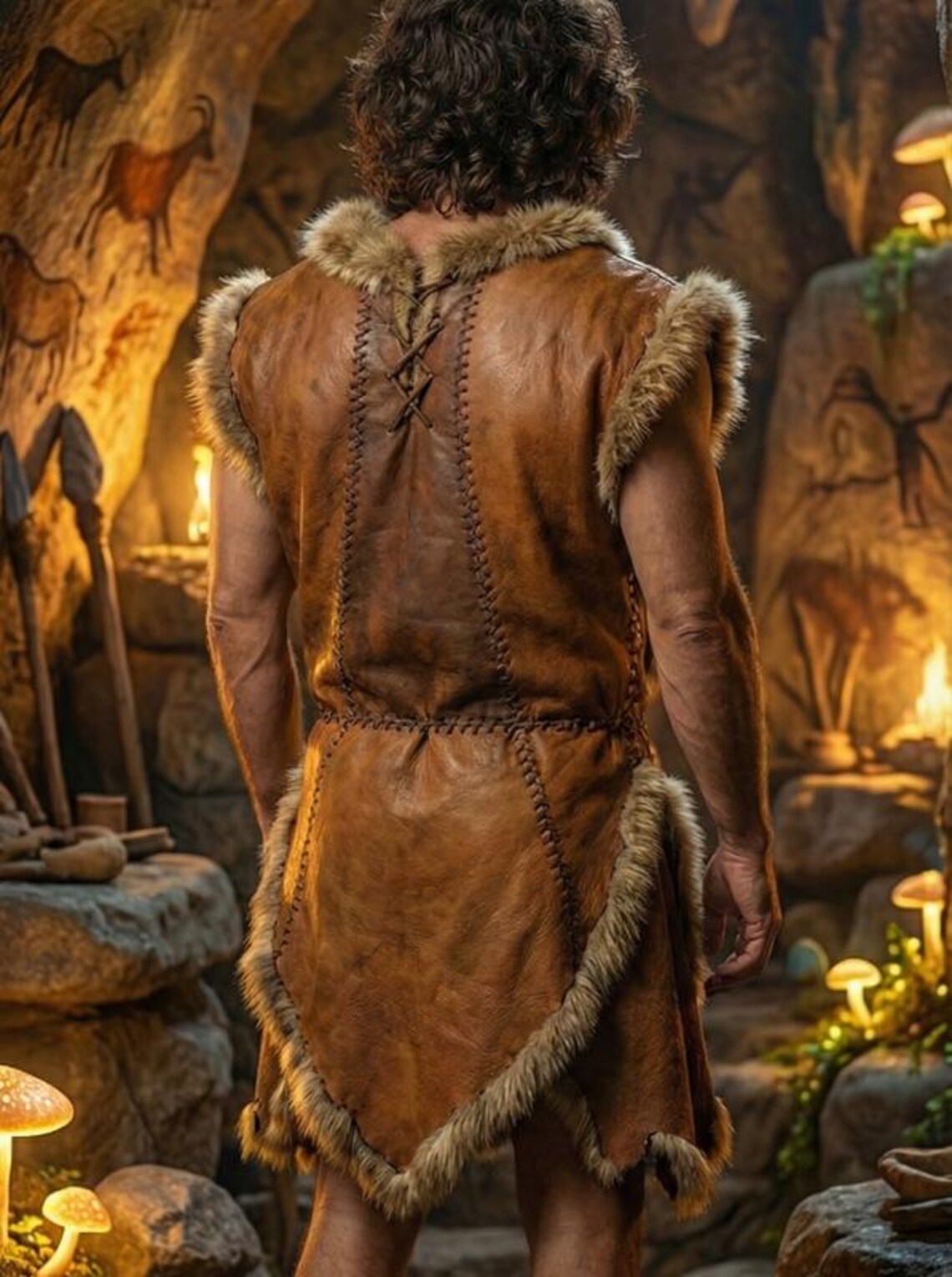 Stone Age Outfit for Men | Handmade Cave Man Costume, Ancient Leather ...