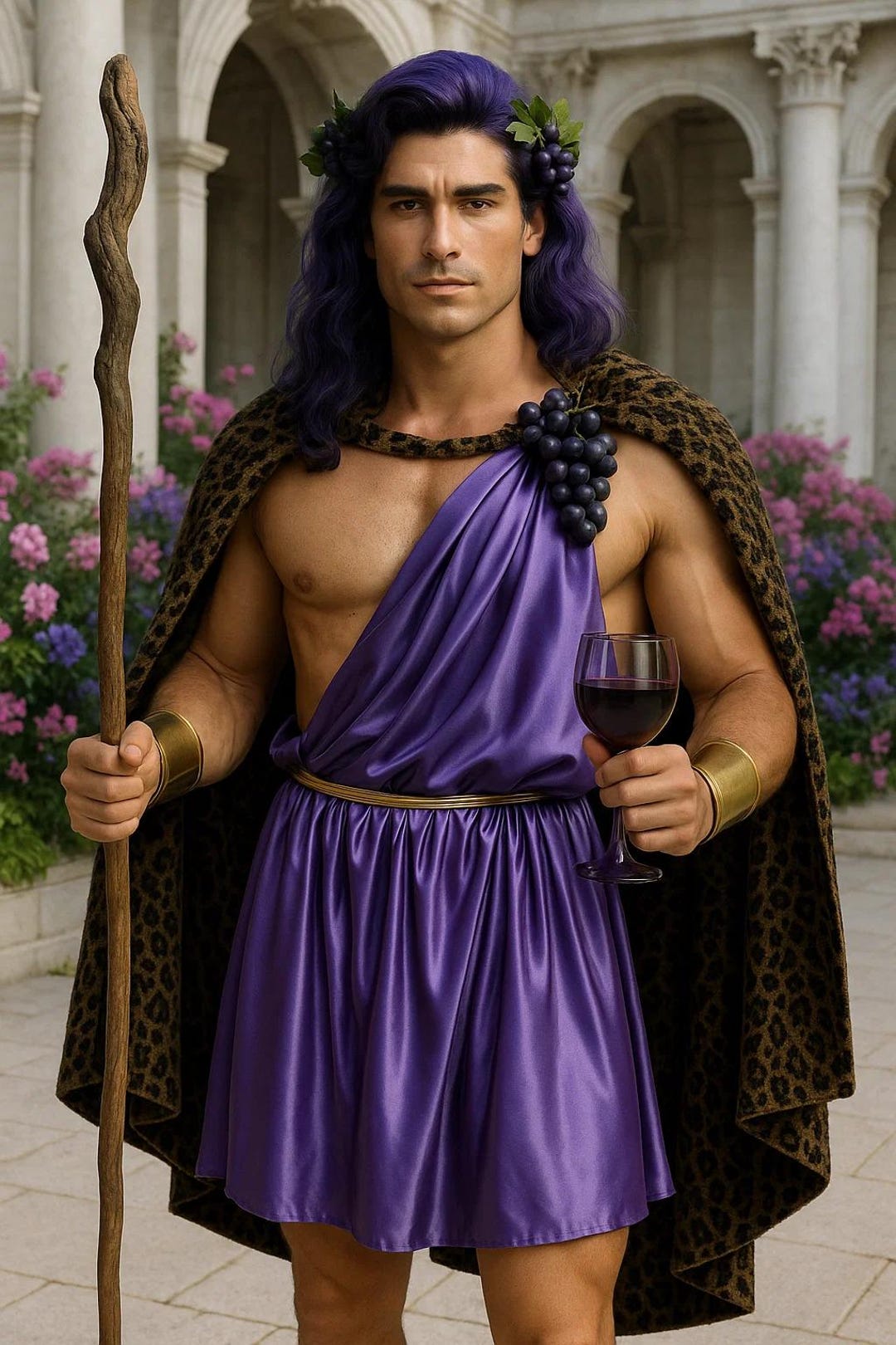 Greek God Chiton Costume, Open Chest Dionysus Cosplay, Purple Greek ...
