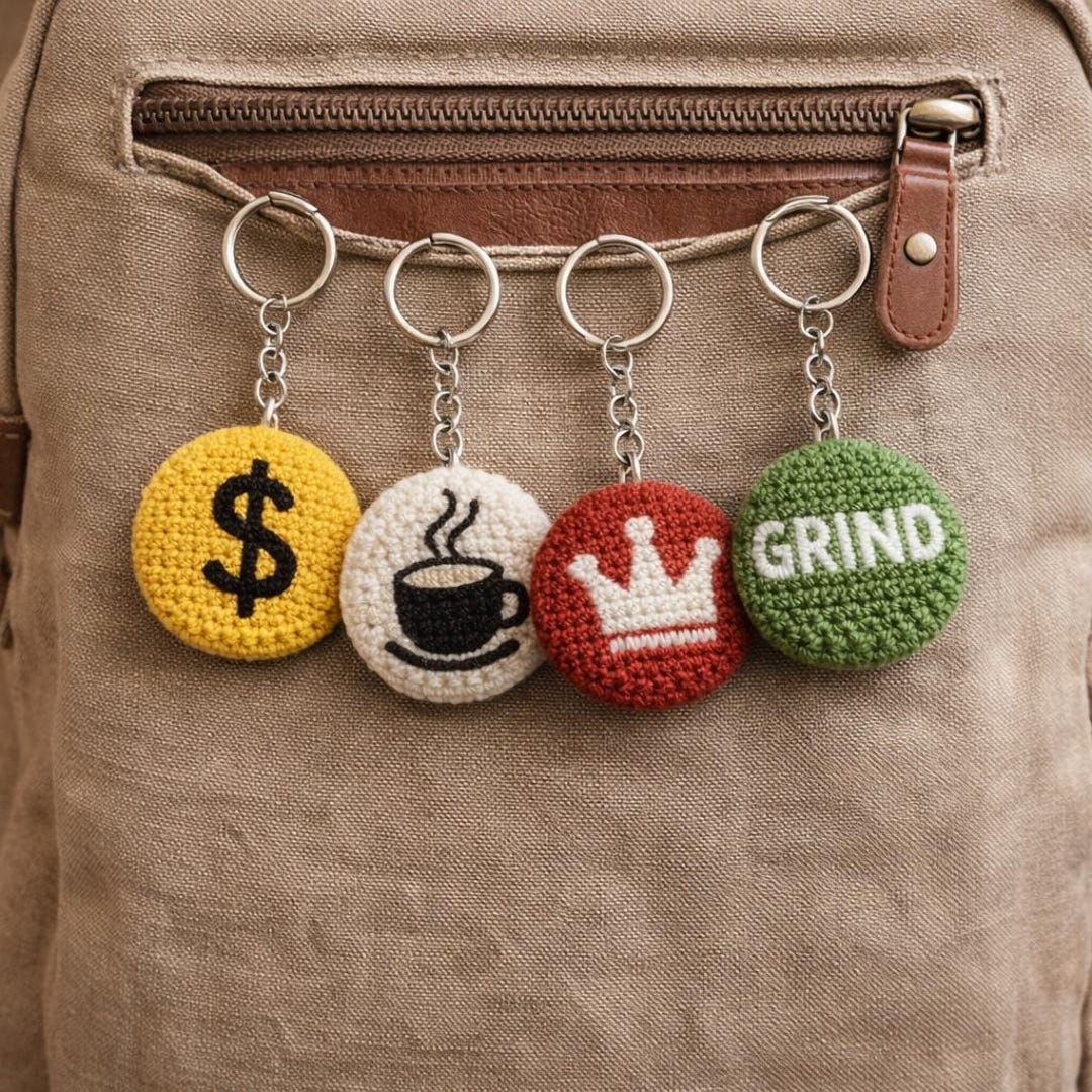 Hustle Theme Punch Needle Keychain Set - Modern 4-piece Fiber Art ...