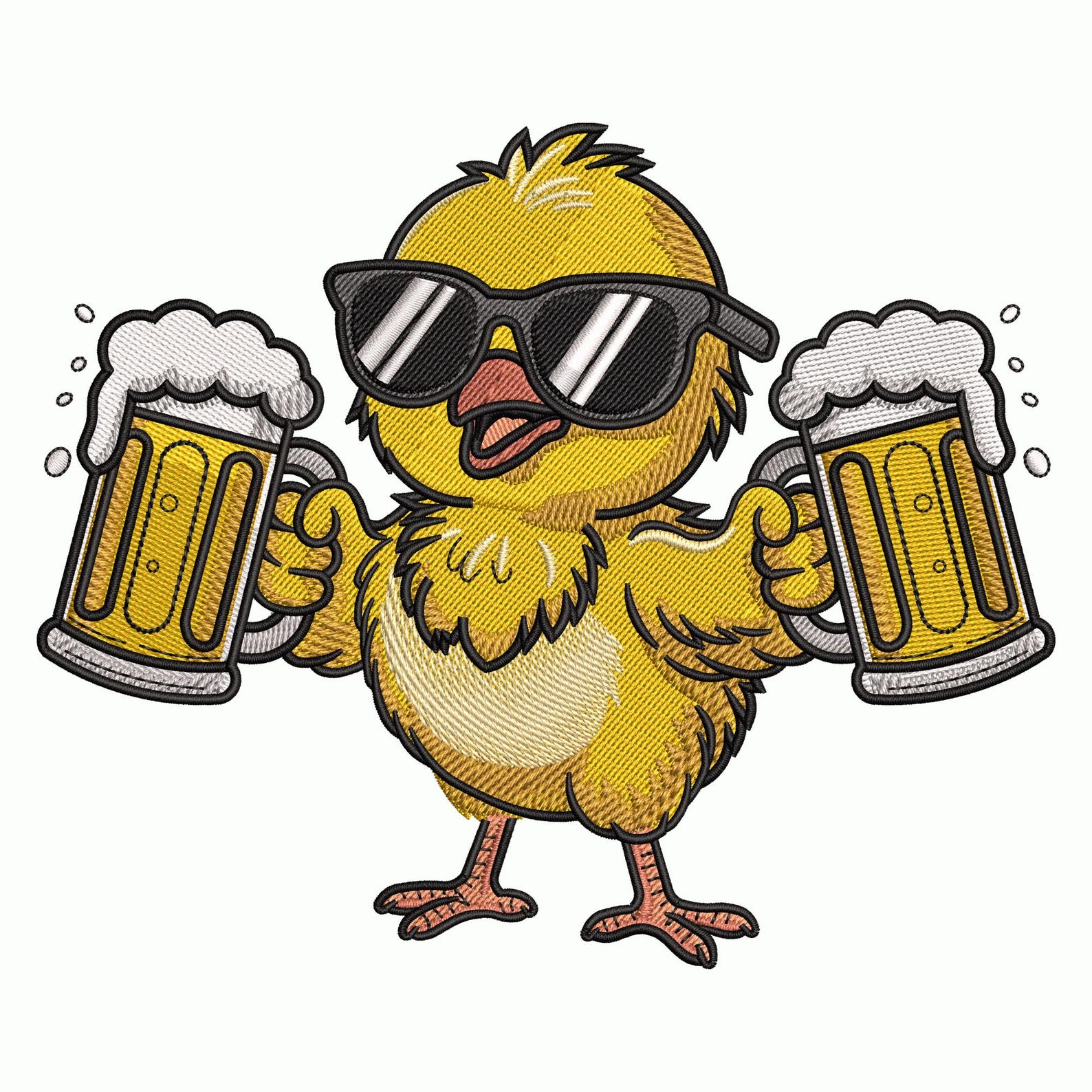 Beer Chick Embroidery Design, Chicken Holding Beer Mugs Pattern, Funny ...