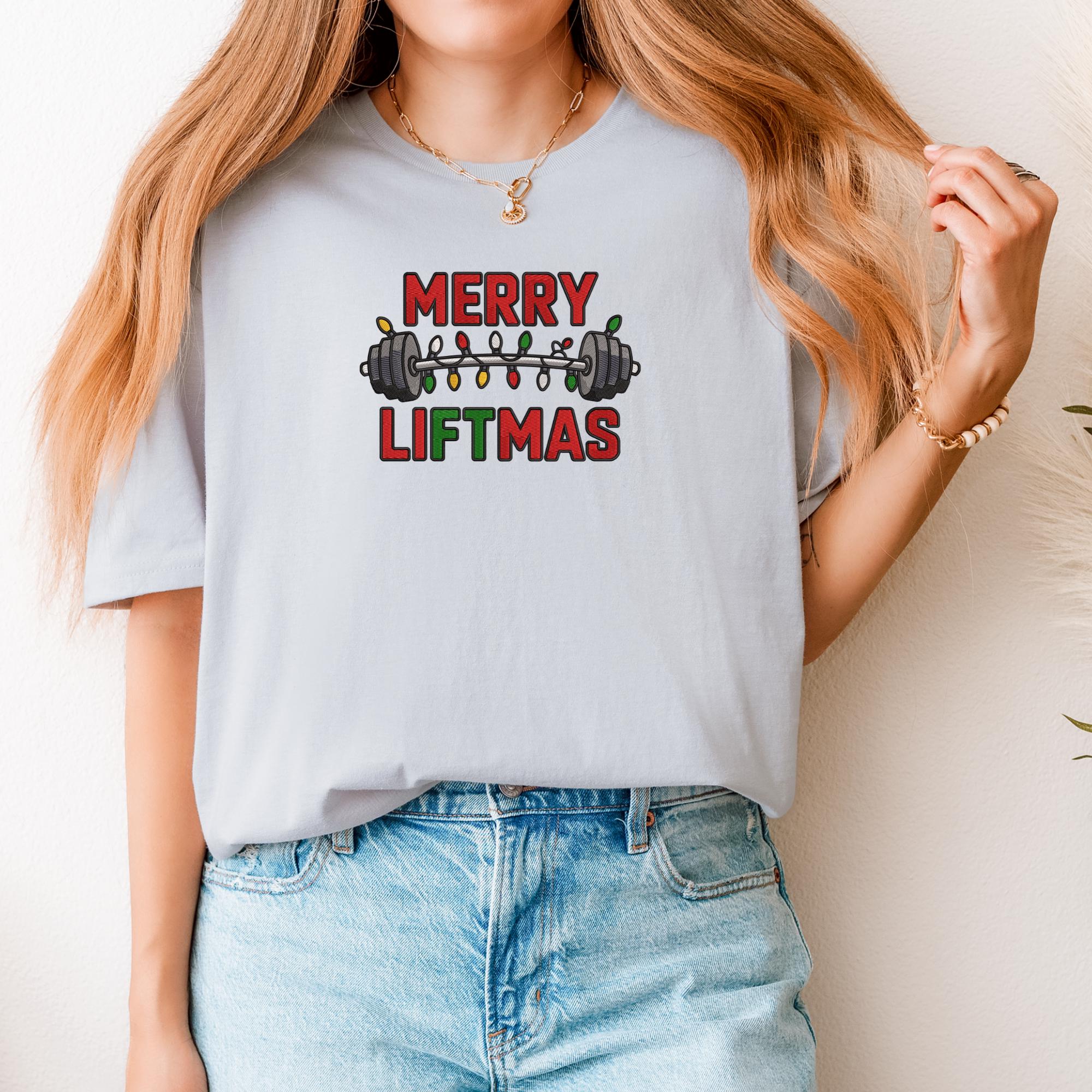 Merry Liftmas Embroidery Design, Funny Fitness Holiday Pattern ...