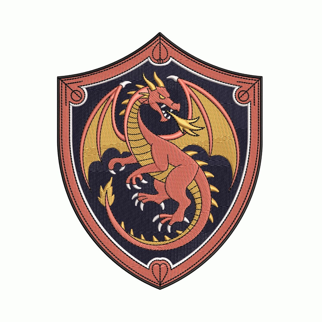 Dragon Shield Embroidery Design – Medieval Fantasy Machine Embroidery ...