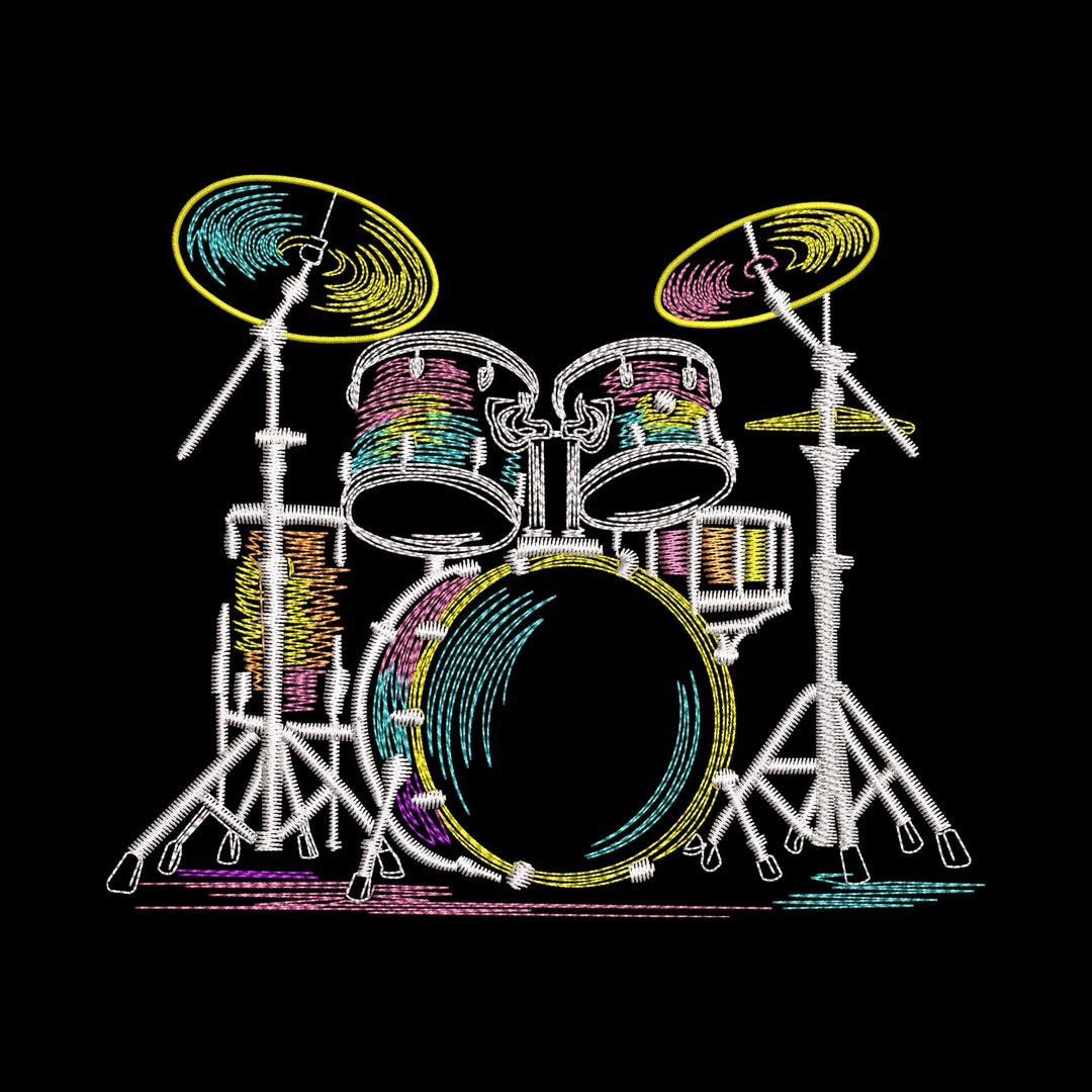 Neon Drum Set Embroidery Design – Music Lover Machine Embroidery File ...