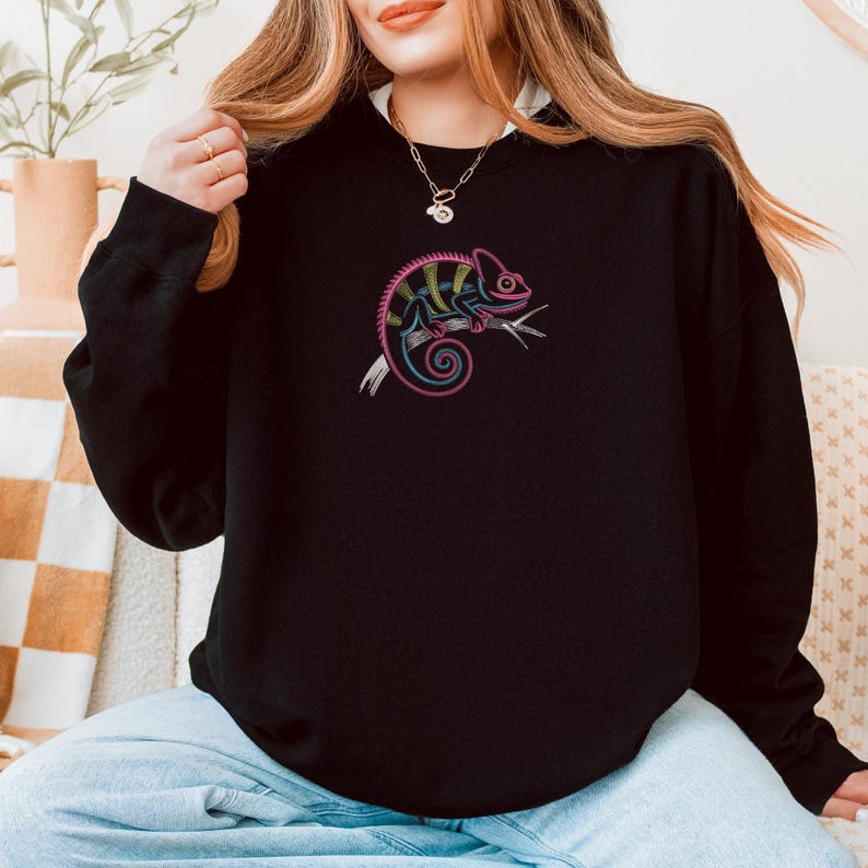 Chameleon Embroidery Design, Colorful Neon Lizard Reptile Machine ...