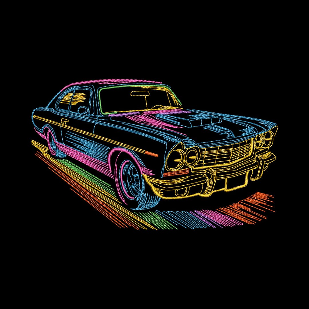 Colorful Neon Retro Car Embroidery Design – Vintage Vehicle Machine ...