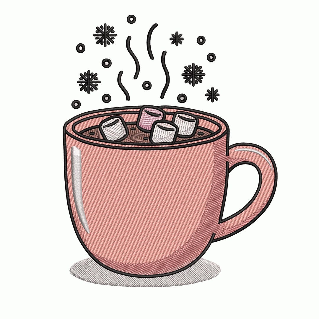 Hot Cocoa Mug Embroidery Design, Cozy Winter Drink Pattern, Holiday ...