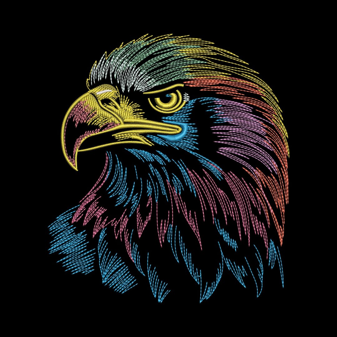 Neon Eagle Head Embroidery Design – Patriotic Bird Pattern, Bright ...