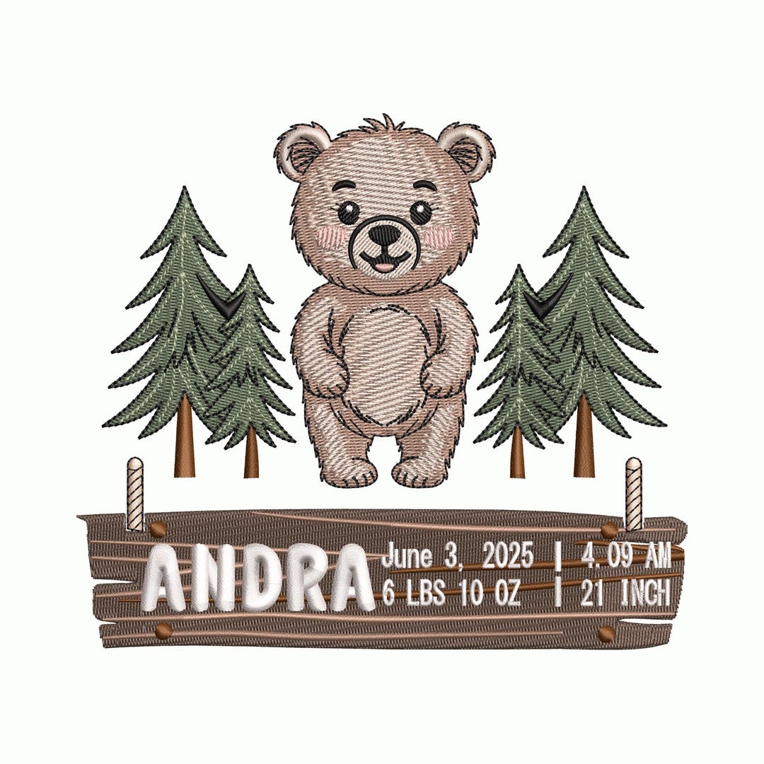 Bear Forest Nameplate Embroidery Design, Woodland Adventure Pattern ...