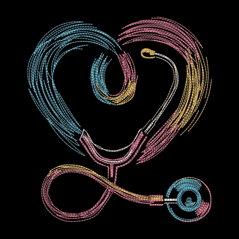Neon Stethoscope Heart Embroidery Design, Colorful Medical Love Symbol ...