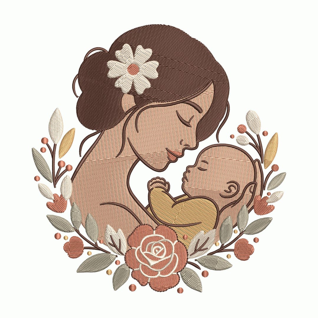 Mother and Baby Floral Embroidery Design, Family Love Pattern, Machine ...
