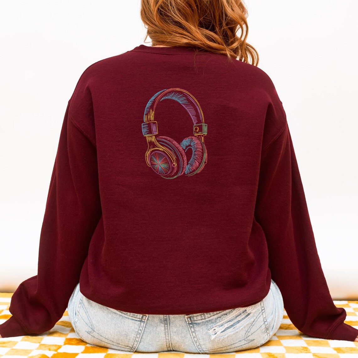 Neon Headphones Embroidery Design, Music Lover Machine Embroidery File ...