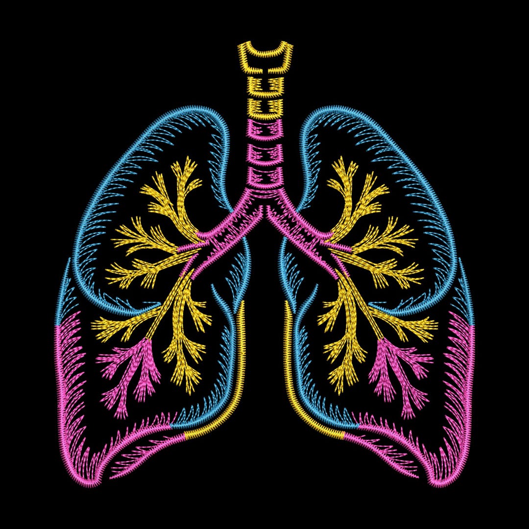 Neon Lungs Anatomy Embroidery Design, Medical Respiratory Embroidery ...