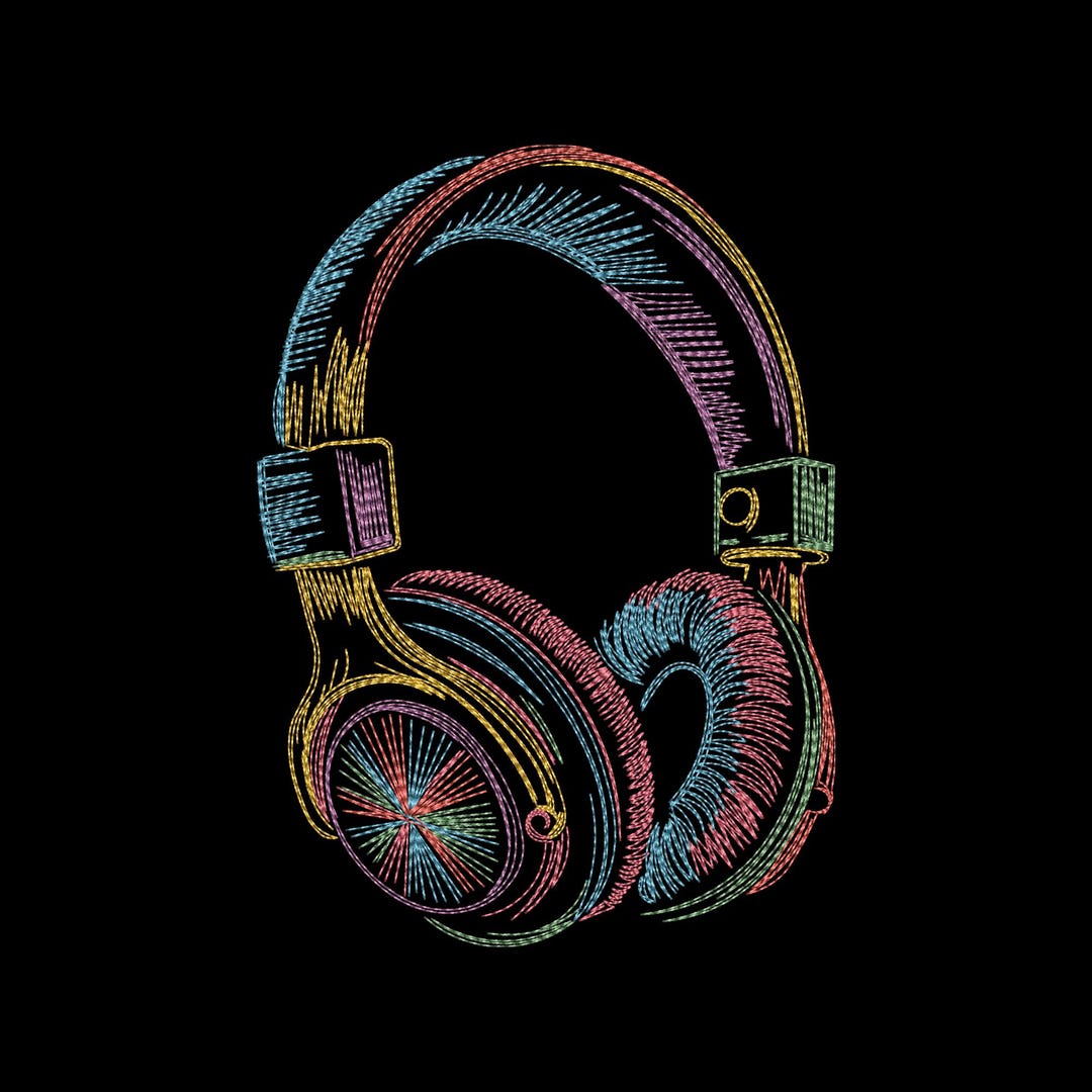 Neon Headphones Embroidery Design, Music Lover Machine Embroidery File ...