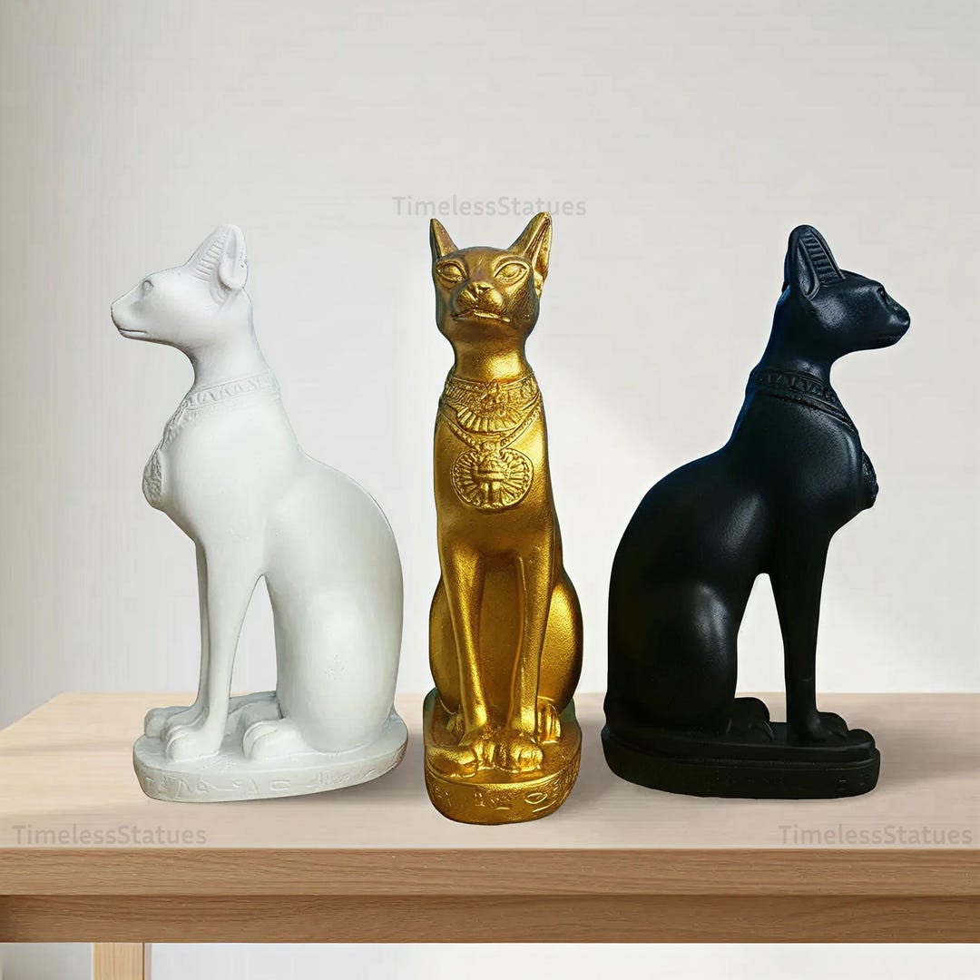 Egyptian Cat God Statue | Pharaoh Gold Black Resin Decor - Etsy