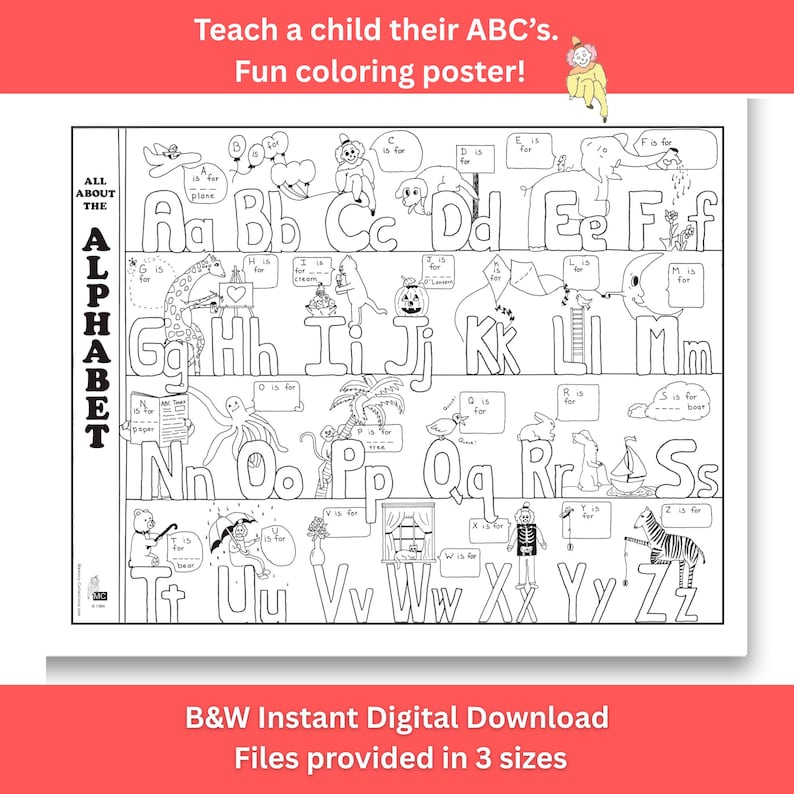 Alphabet Coloring Poster - Digital Download ABC Learning Activity ...