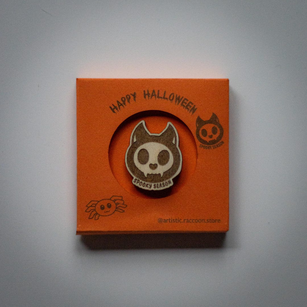 Ghost Cat Wooden Pin – Sustainable Laser Engraved Accessory – Handmade ...