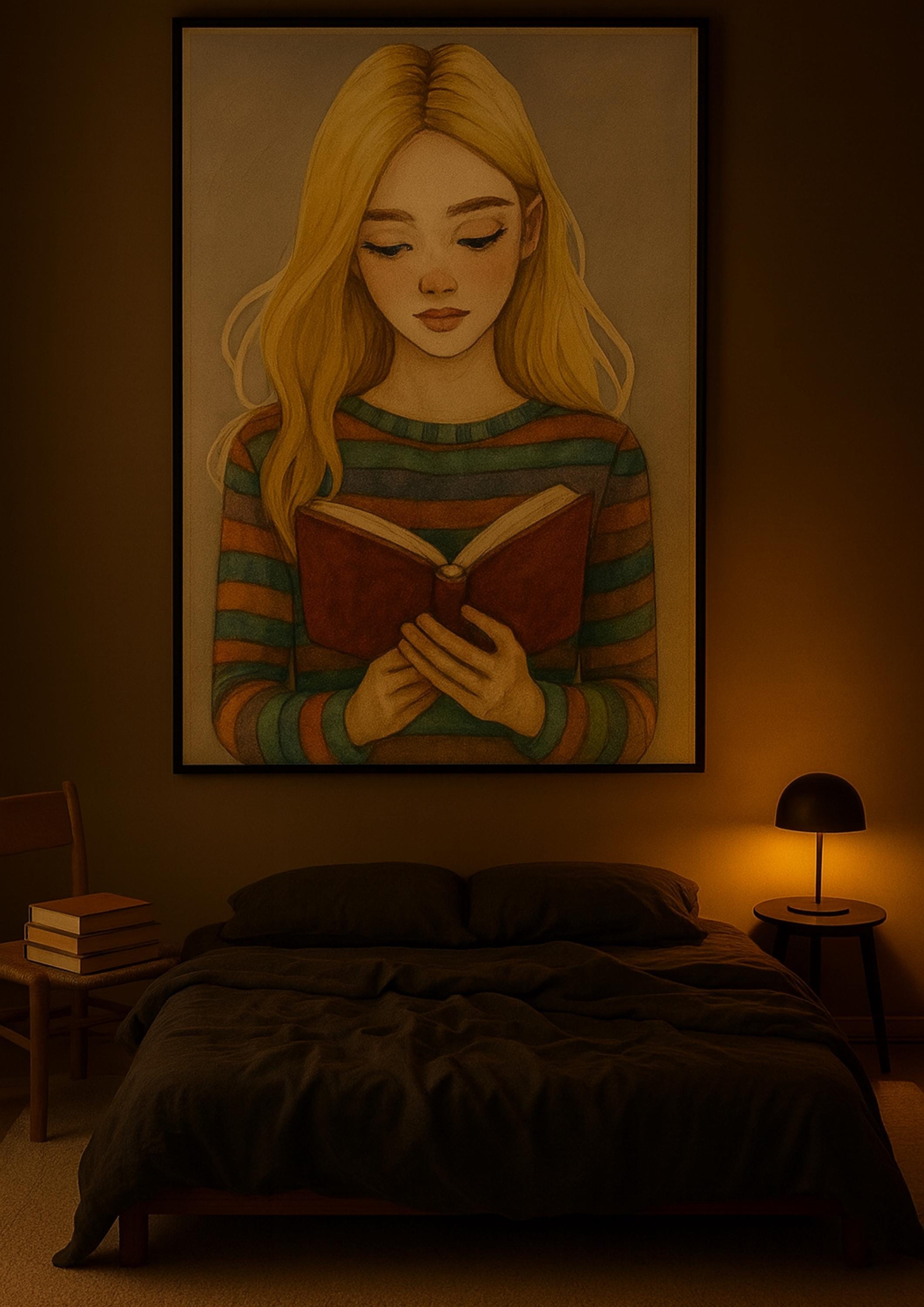 Girl Reading Art Print: Minimalist Watercolour Portrait (digital ...