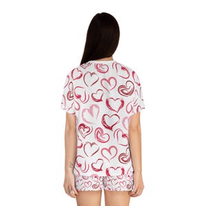 Pink Red Heart Pattern Women's Pajama Set | Short Sleeve Top and Shorts ...