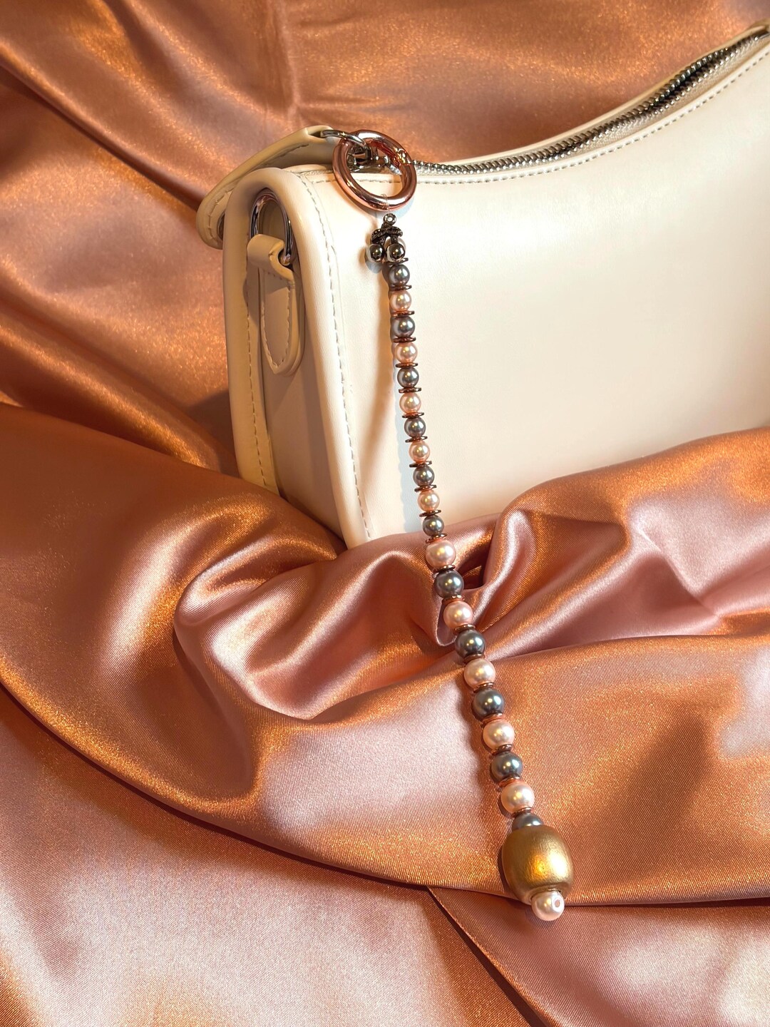 Pink Pearl Bag Charm • Rose Gold Cherry Keychain • Handmade - Etsy