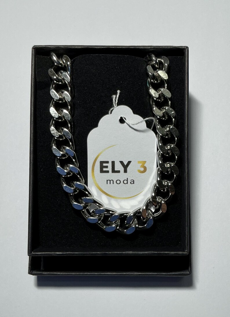 Men’s Silver Chain Necklace • Polished Steel • Adjustable 50cm • Bold ...