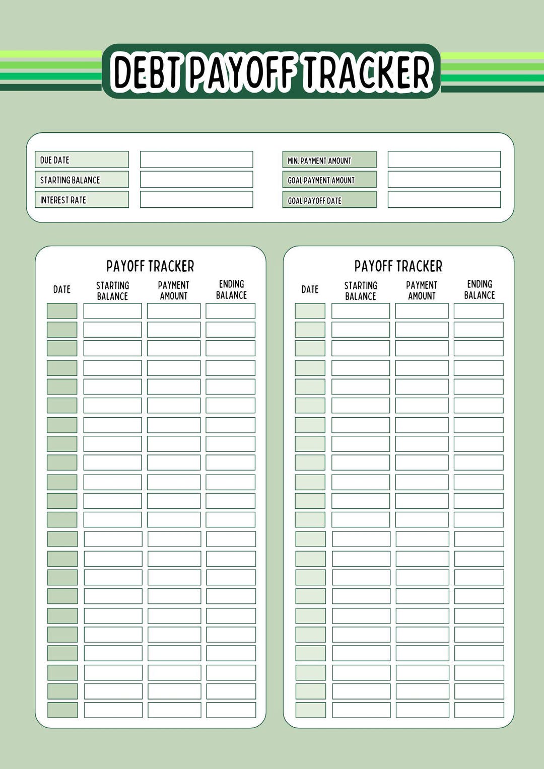 Green Debt Payoff Template | Canva Savings Tracker | Digital Download ...