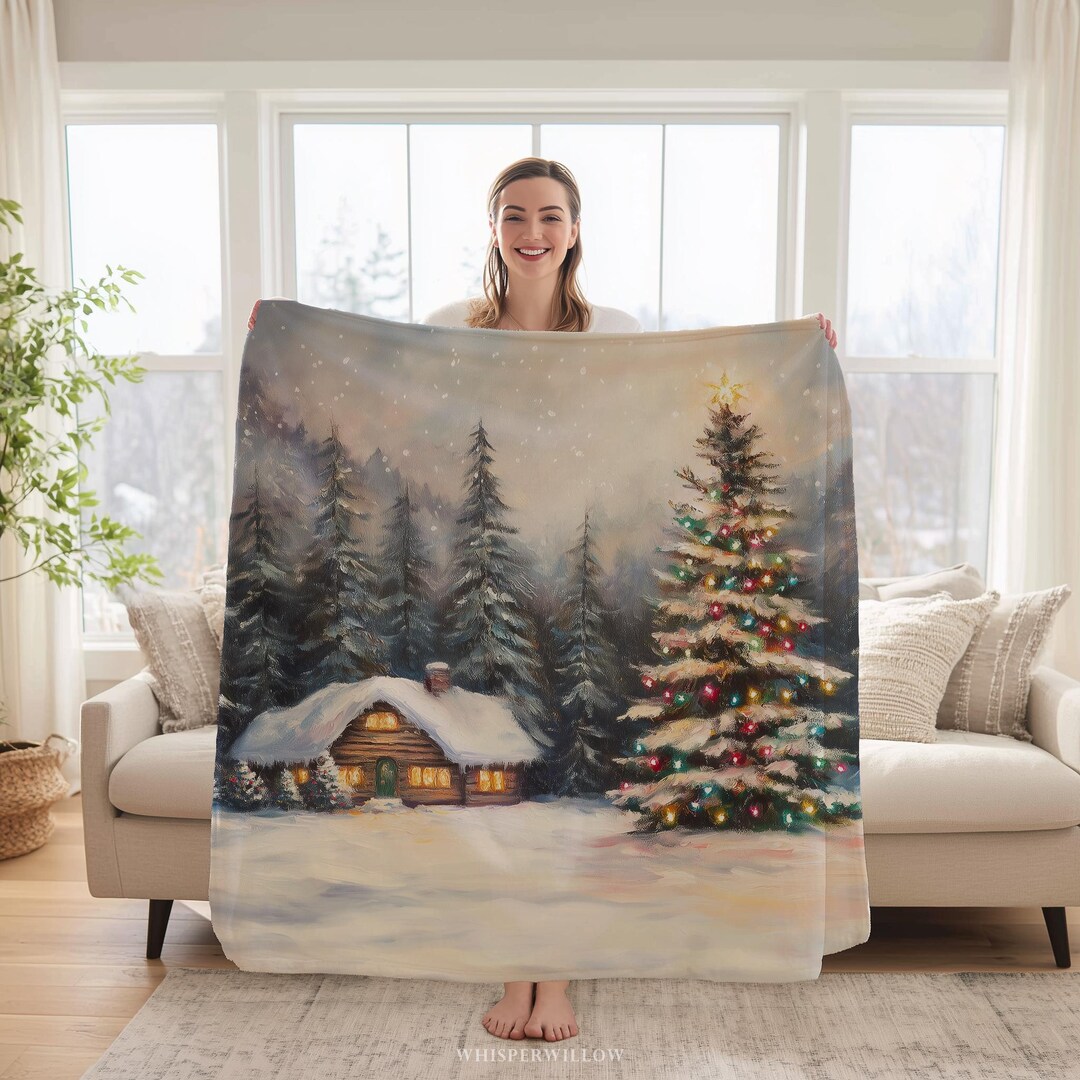 Christmas Tree Cabin Throw Blanket - Snowy Pine Forest, Winter ...