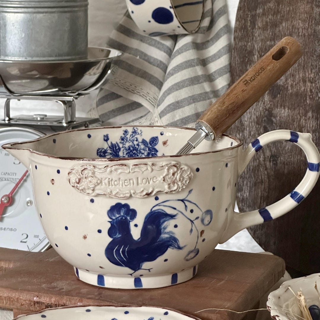 Handmade Stoneware Mixing Bowl, Hand Painted Rooster Design Ceramic ...