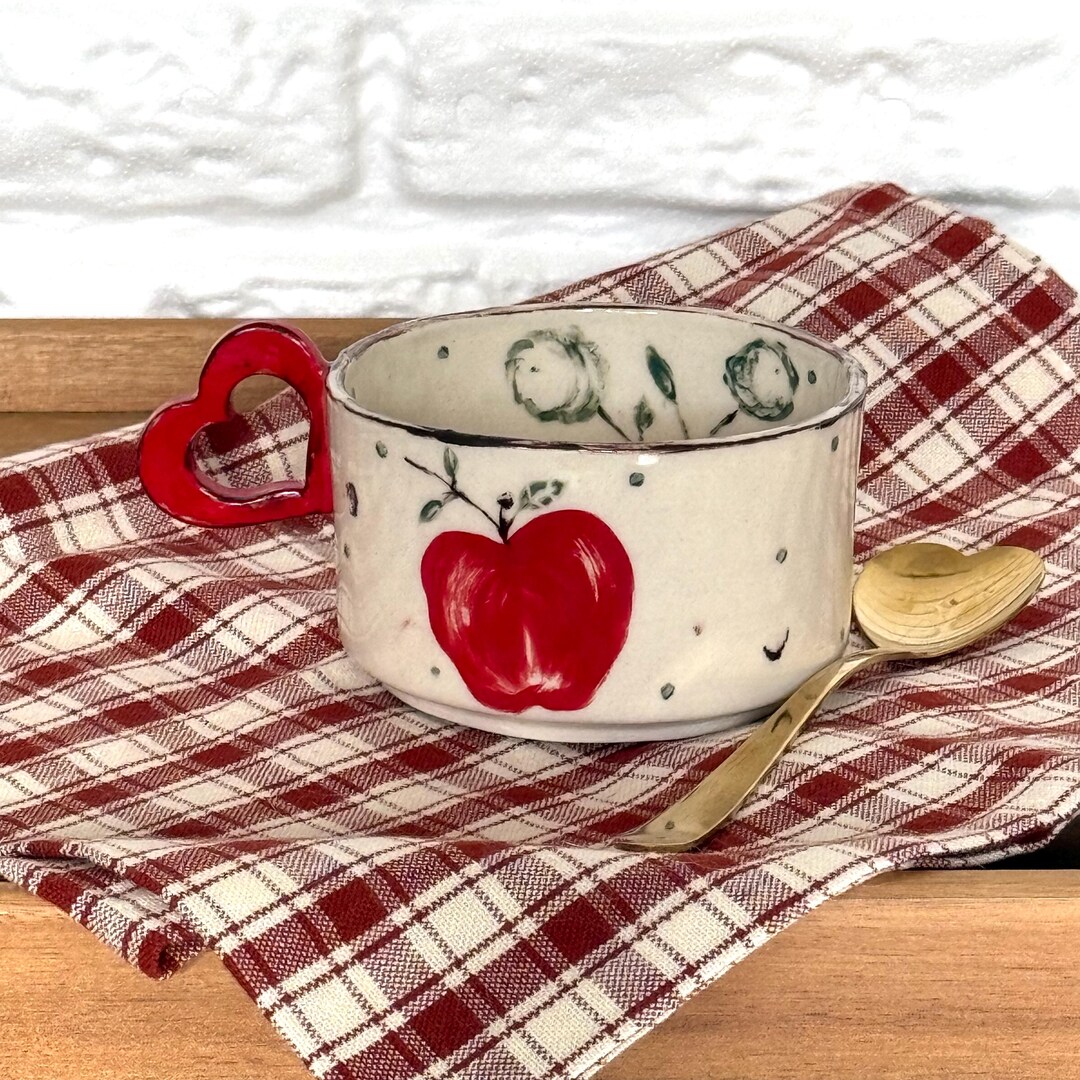 Handmade Christmas Apple Mug 400ml, Hand Painted Handless Couple Cup 13 ...