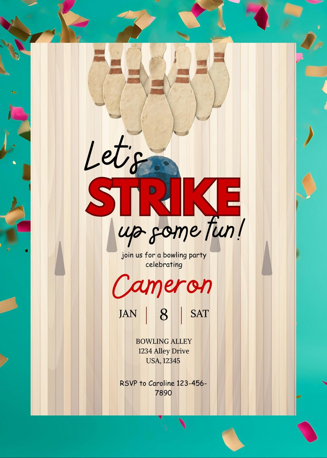 Bowling Alley Party:editable Canva Template (digital) - Etsy