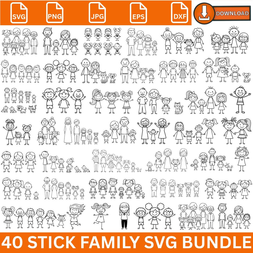 Stick Family Svg Bundle, Stick People Svg, Stick Figures Png, Stick ...