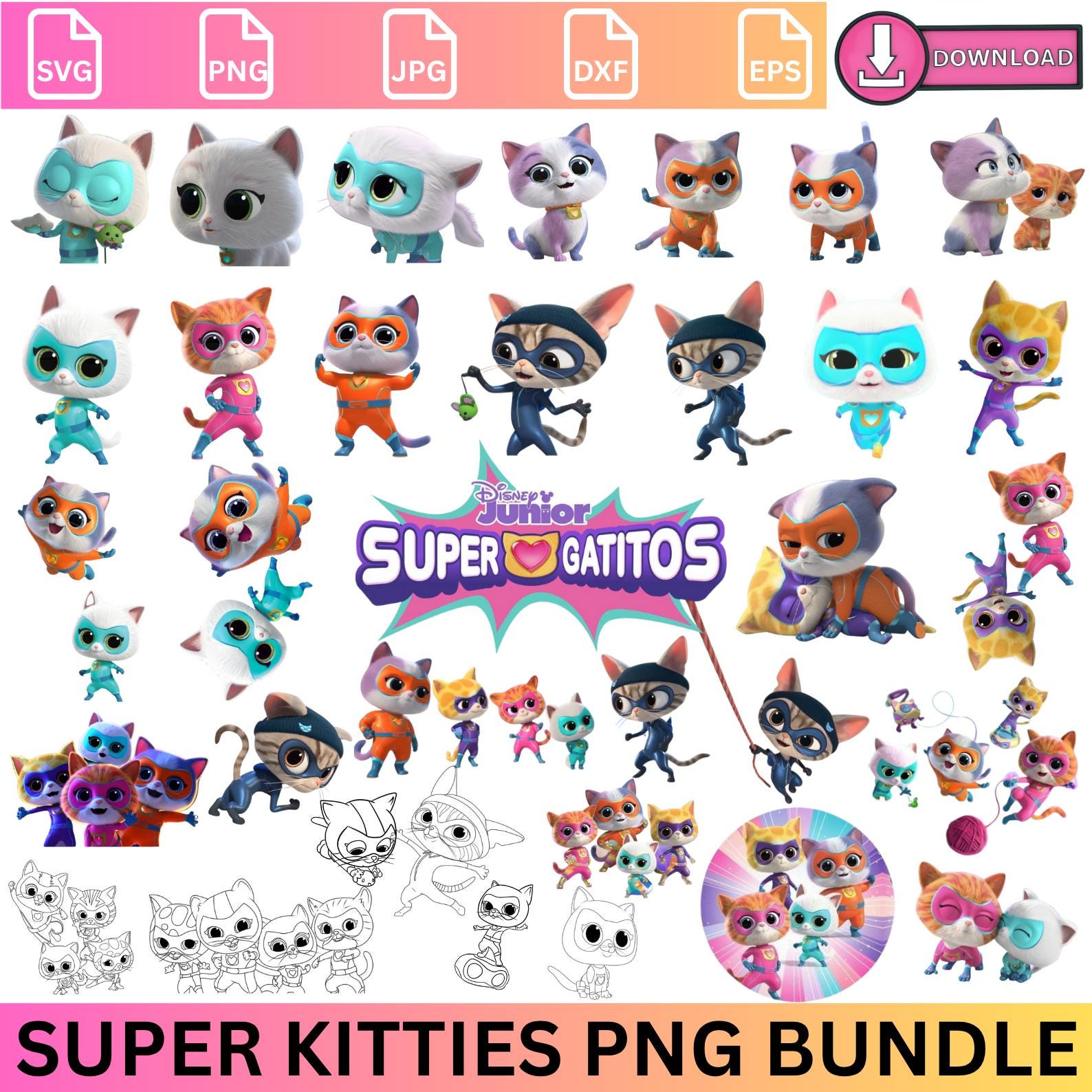 Super Kitties Png, Cats Png Bundle, Super Birthday Invitation, Kitties ...