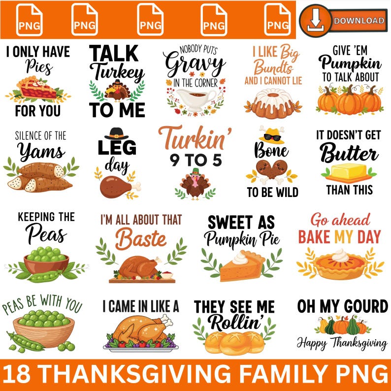 Thanksgiving Family Png Bundle, Friendsgiving Sayings Group PNG, Cute ...