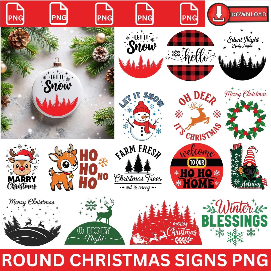 Round Christmas Signs Png Bundle, Merry Christmas PNG, Christmas ...