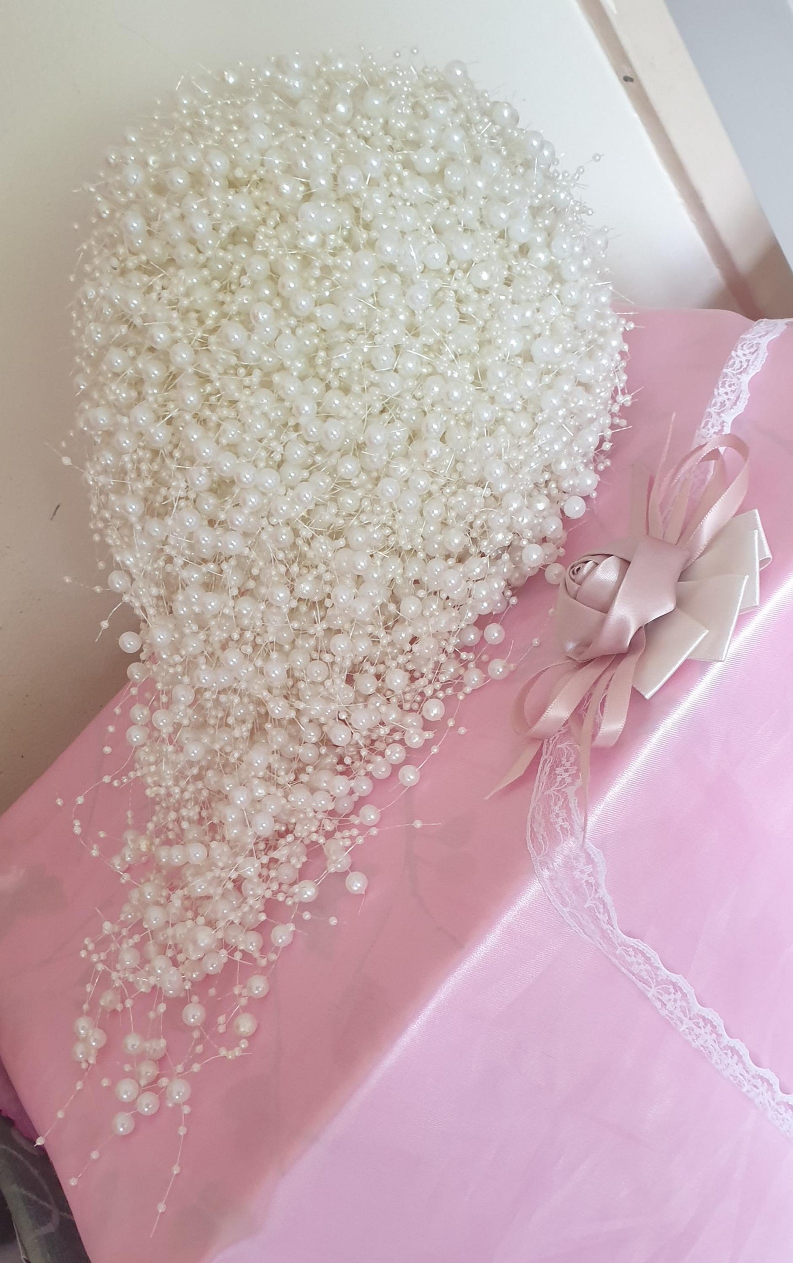 Ivory Pearl and Ribbon Bridal Bouquet Wedding Flower Alternative to ...