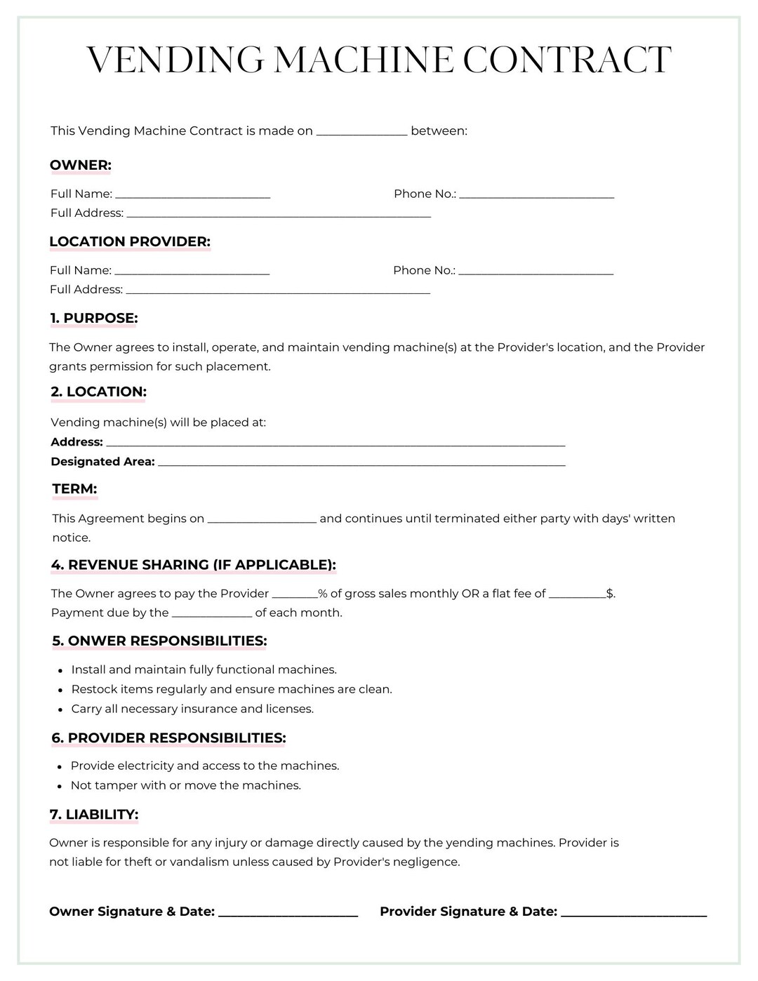 Vending Machine Contract Template | Operator Agreement | Location ...