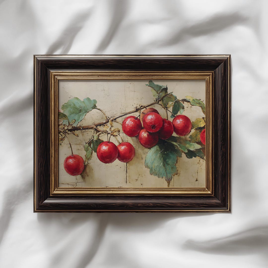 Vintage Cranberry Botanical Printable Wall Art, Rustic Kitchen Digital ...