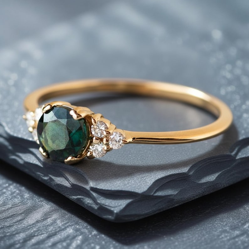 14k Solid Gold Teal Sapphire Ring Teal Sapphire Gold Engagement Ring ...